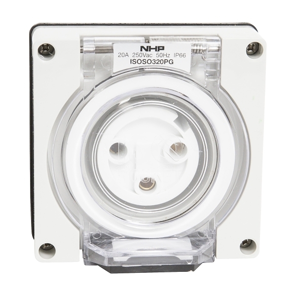 NHP ISO Socket Outlet, 3 Round Pins 20A 250V AC, w/o Base, Grey