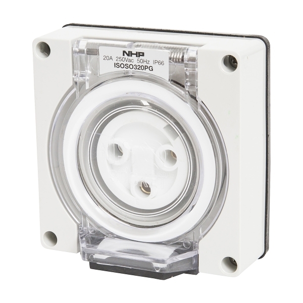 NHP ISO Socket Outlet, 3 Round Pins 20A 250V AC, w/o Base, Grey