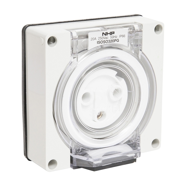 NHP ISO Socket Outlet, 3 Round Pins 20A 250V AC, w/o Base, Grey