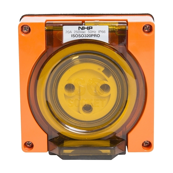 NHP ISO Socket Outlet, 3 Round Pins 20A 250V AC, w/o Base, Resistant Orange