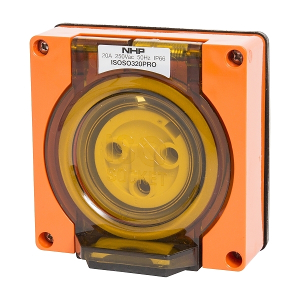 NHP ISO Socket Outlet, 3 Round Pins 20A 250V AC, w/o Base, Resistant Orange