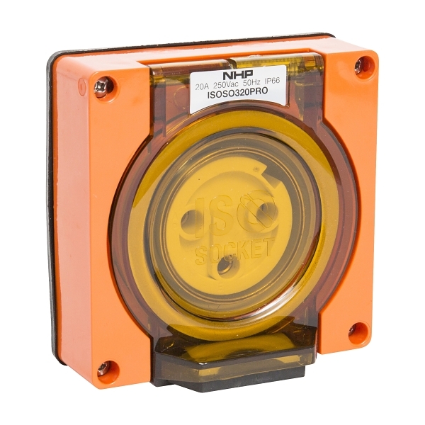 NHP ISO Socket Outlet, 3 Round Pins 20A 250V AC, w/o Base, Resistant Orange