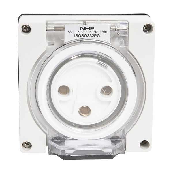 NHP ISO Socket Outlet, 3 Round Pins 32A 250V AC , w/o Base, Grey