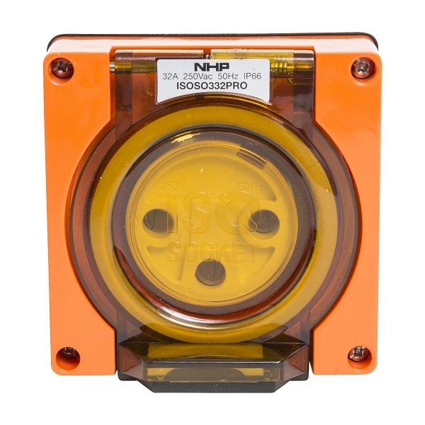 NHP ISO Socket Outlet, 3 Round Pins 32A 250V AC, w/o Base, Resistant Orange