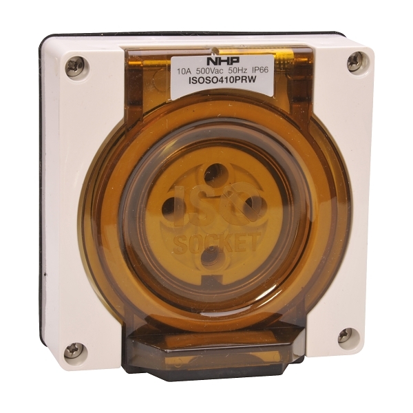 NHP ISO Socket Outlet, 4 Round Pins 10A 500V AC, w/o Base, Resistant White