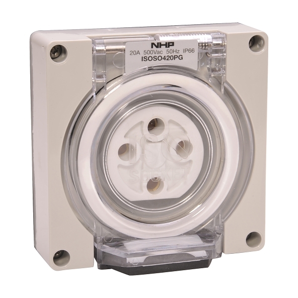 NHP ISO Socket Outlet, 4 Round Pins 20A 500V AC, w/o Base, Grey