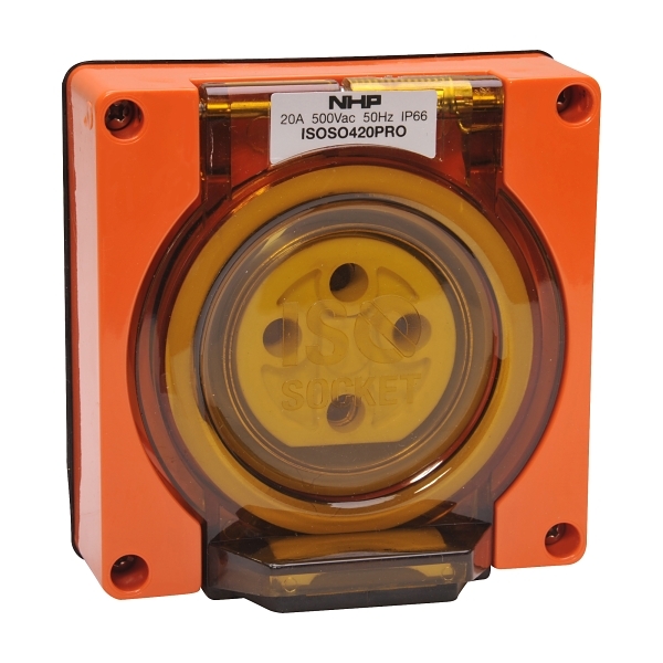 NHP ISO Socket Outlet, 4 Round Pins 20A 500V AC, w/o Base, Resistant Orange