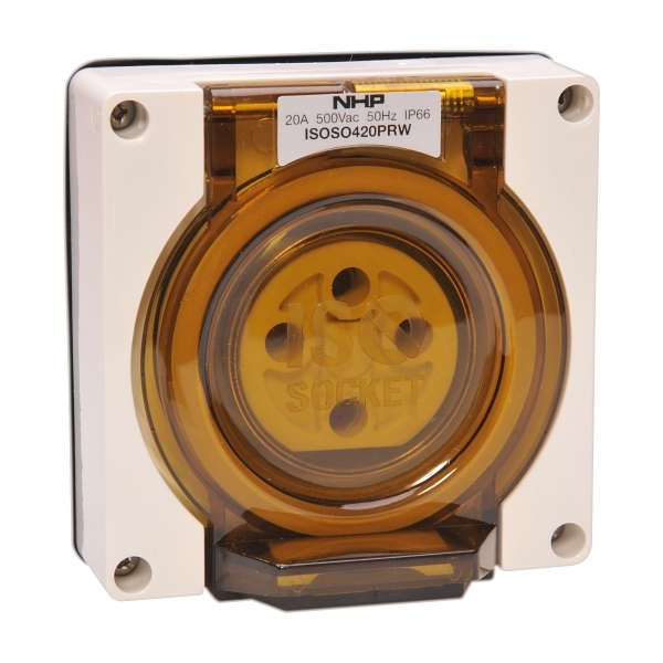 NHP ISO Socket Outlet, 4 Round Pins 20A 500V AC, w/o Base, Resistant White