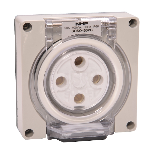NHP ISO Socket Outlet, 4 Round Pins 50A 500V AC, w/o Base, Grey