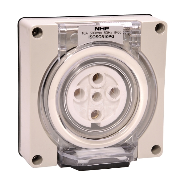NHP ISO Socket Outlet, 5 Round Pins 10A 500V AC, w/o Base, Grey