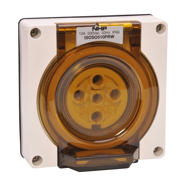 NHP ISO Socket Outlet, 5 Round Pins 10A 500V AC, w/o Base, Resistant White