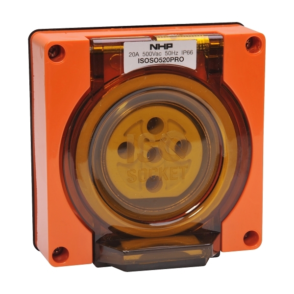 NHP ISO Socket Outlet, 5 Round Pins 20A 500V AC, w/o Base, Resistant Orange