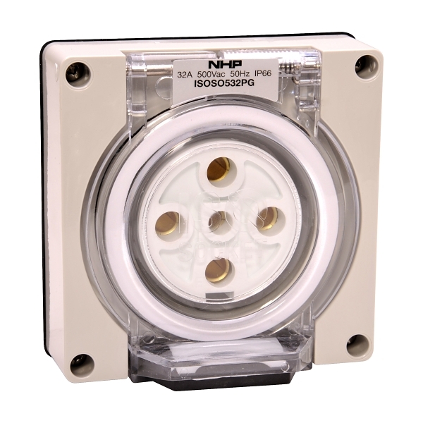 NHP ISO Socket Outlet, 5 Round Pins 32A 500V AC, w/o Base, Grey