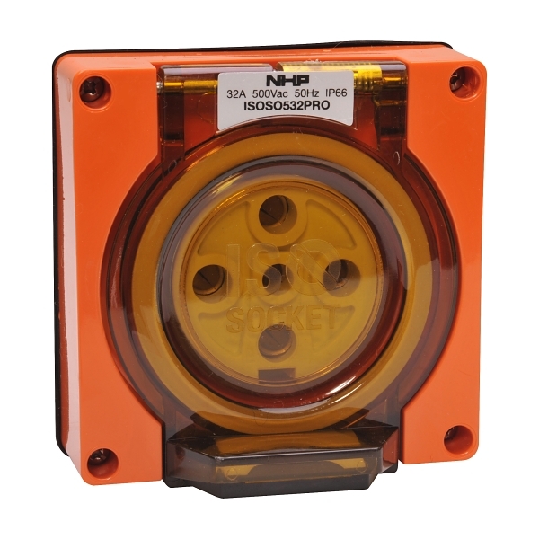 NHP ISO Socket Outlet, 5 Round Pins 32A 500V AC, w/o Base, Orange