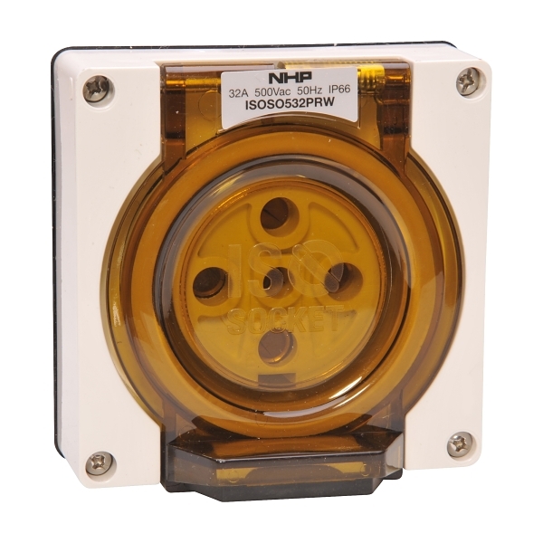 NHP ISO Socket Outlet, 5 Round Pins 32A 500V AC, w/o Base, Resistant White
