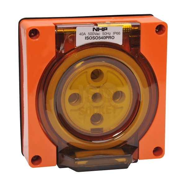 NHP ISO Socket Outlet, 5 Round Pins 40A 500V AC, w/o Base, Resistant Orange