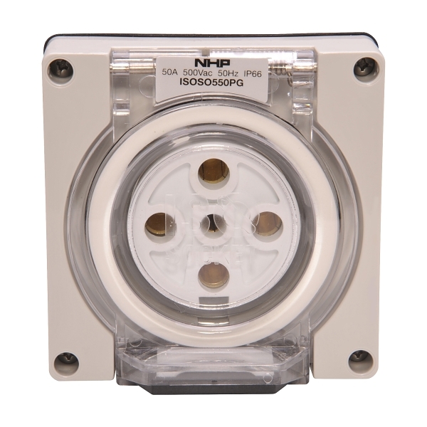 NHP ISO Socket Outlet, 5 Round Pins 50A 500V AC, w/o Base, Grey