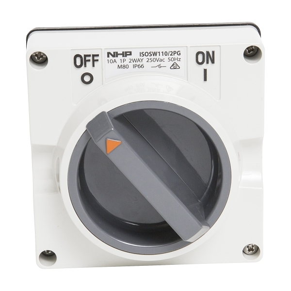 NHP ISO Surface Switch, 1 Pole 2 Way 10A 250V AC, w/o Base, Grey