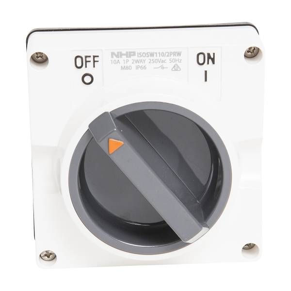 NHP ISO Surface Switch, 1 Pole 2 Way 10A 250V AC, w/o Base, Resistant White