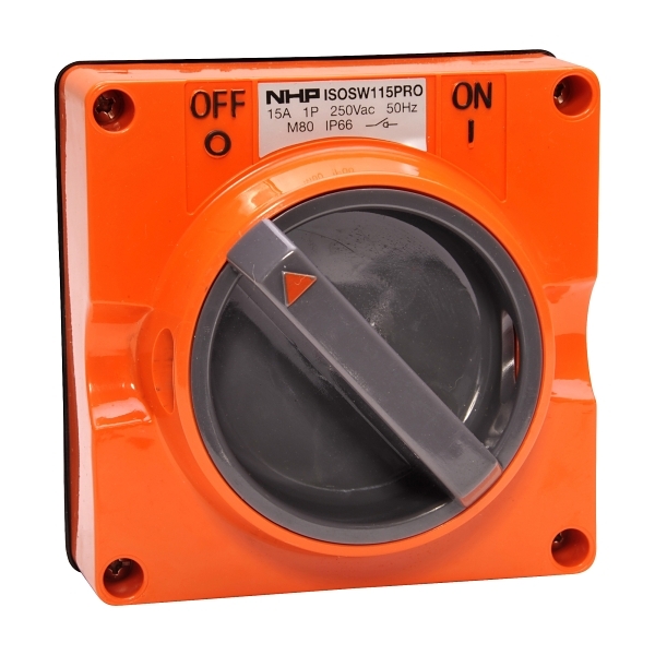 NHP ISO Surface Switch, 2 Pole 15A 250V AC, w/o Base, Resistant Orange