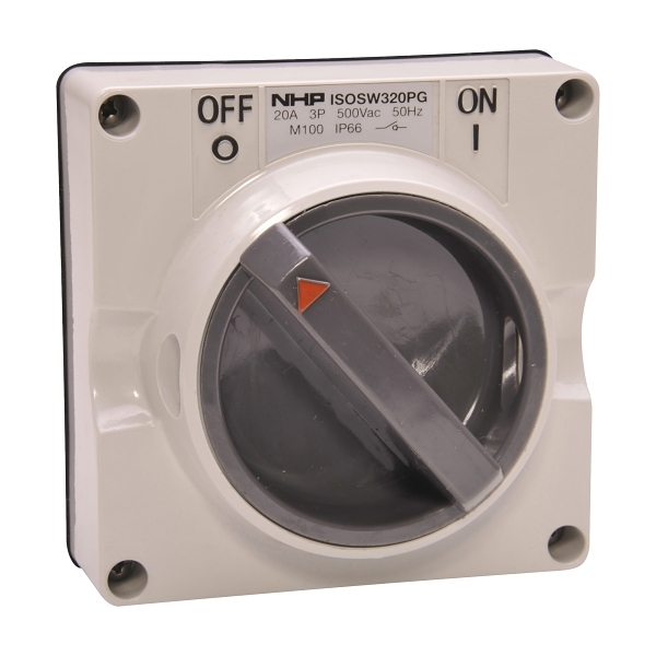 NHP ISO Surface Switch, 3 Pole 20A 500V AC, w/o Base, Grey