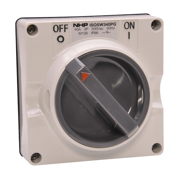 NHP ISO Surface Switch, 3 Pole 40A 500V AC, w/o Base, Grey
