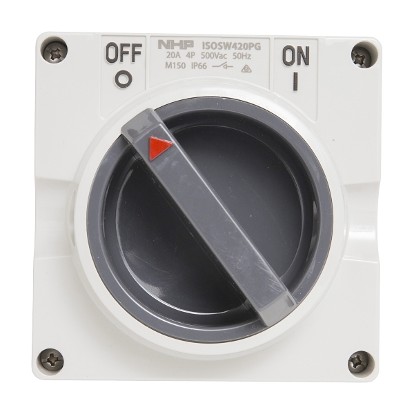 NHP ISO Surface Switch, 4 Pole 20A 500V AC, w/o Base, Grey