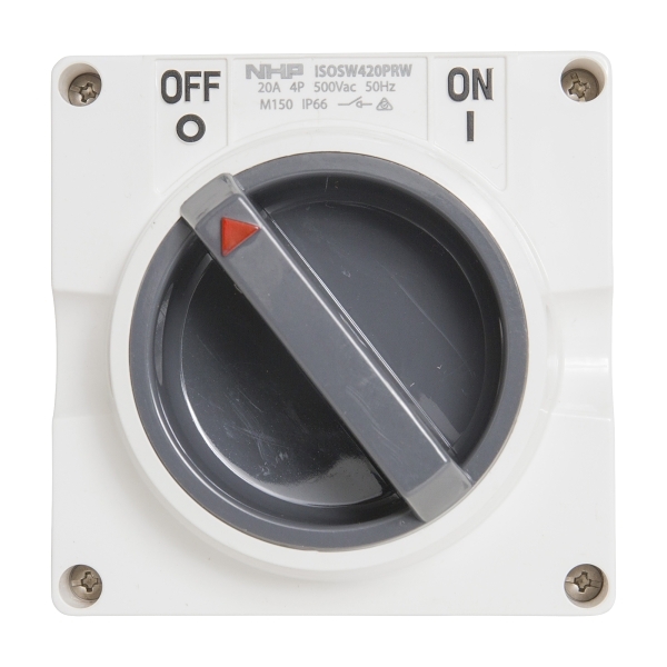 NHP ISO Surface Switch, 4 Pole 20A 500V AC, w/o Base, Resistant White