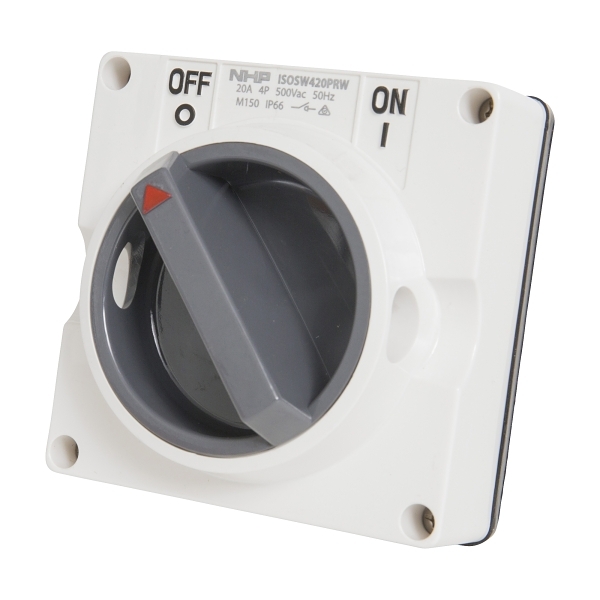NHP ISO Surface Switch, 4 Pole 20A 500V AC, w/o Base, Resistant White