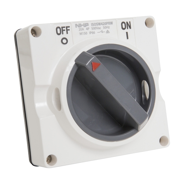 NHP ISO Surface Switch, 4 Pole 20A 500V AC, w/o Base, Resistant White