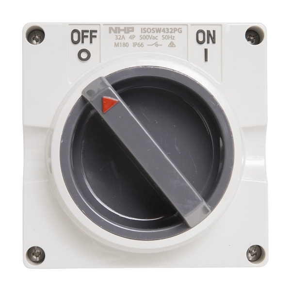 NHP ISO Surface Switch, 4 Pole 32A 500V AC, w/o Base, Grey