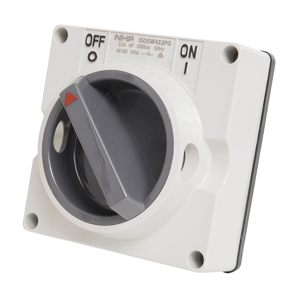 NHP ISO Surface Switch, 4 Pole 32A 500V AC, w/o Base, Grey