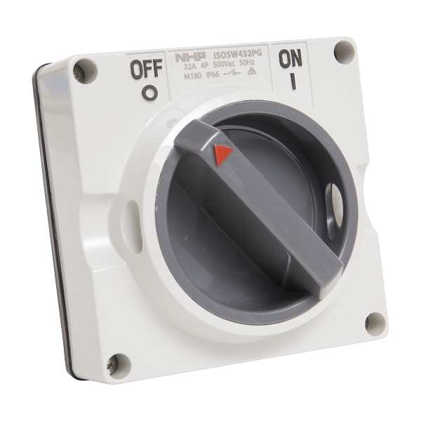 NHP ISO Surface Switch, 4 Pole 32A 500V AC, w/o Base, Grey