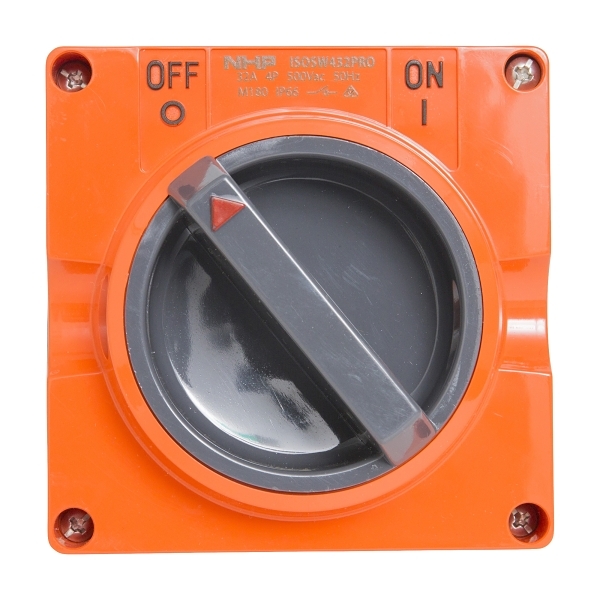 NHP ISO Surface Switch, 4 Pole 32A 500V AC, w/o Base, Resistant Orange