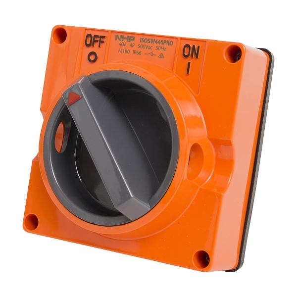 NHP ISO Surface Switch, 4 Pole 40A 500V AC, w/o Base, Resistant Orange