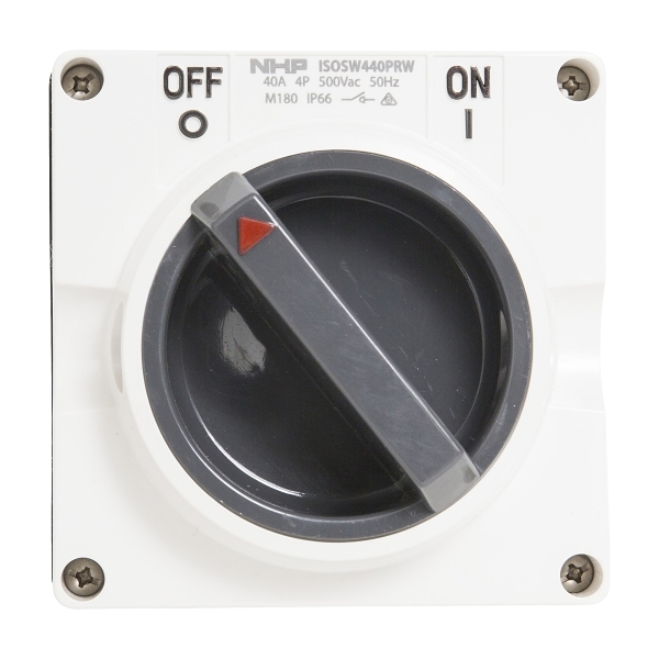 NHP ISO Surface Switch, 4 Pole 40A 500V AC, w/o Base, Resistant White