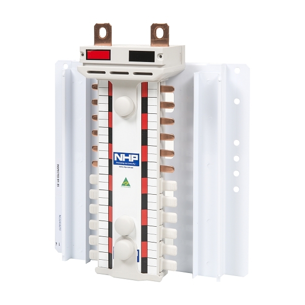 NHP POWERMAX DIN T NC Busbar Chassis 250A 60 Way 2Pole Top Feed Red Black