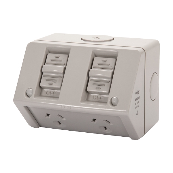 NHP NLINE General Purpose Switch Socket Outlet, IP53, Twin, 10A 250V AC
