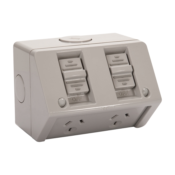 NHP NLINE General Purpose Switch Socket Outlet, IP53, Twin, 10A 250V AC