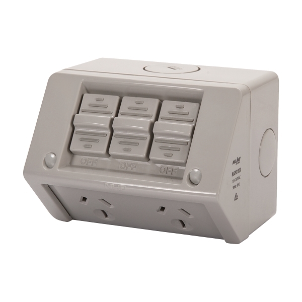 NHP NLINE General Purpose Switch Socket Outlet, IP53, Twin with Extra ...