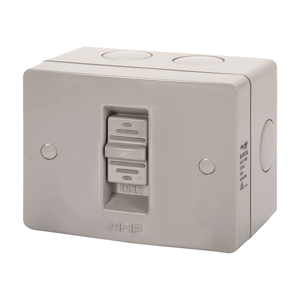 NHP NLINE Surface Switch, Large IP 66 Plastic, 1 Gang, 2 Pole 20A 250V AC