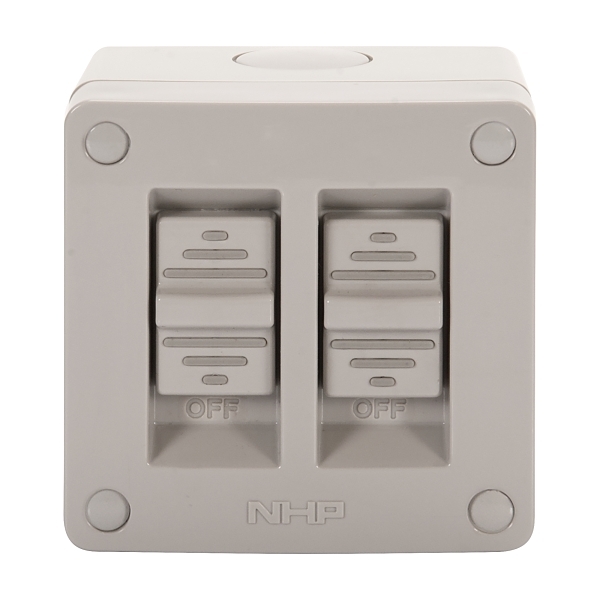 NHP NLINE Surface Switch, Small IP 66 Plastic, 2 Gang, 1 Pole 16A 250V AC