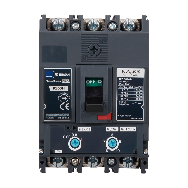 Terasaki TemBreak PRO MCCB 160 Frame 70kA 3P 100A Adj. Therm. Adj. Mag.
