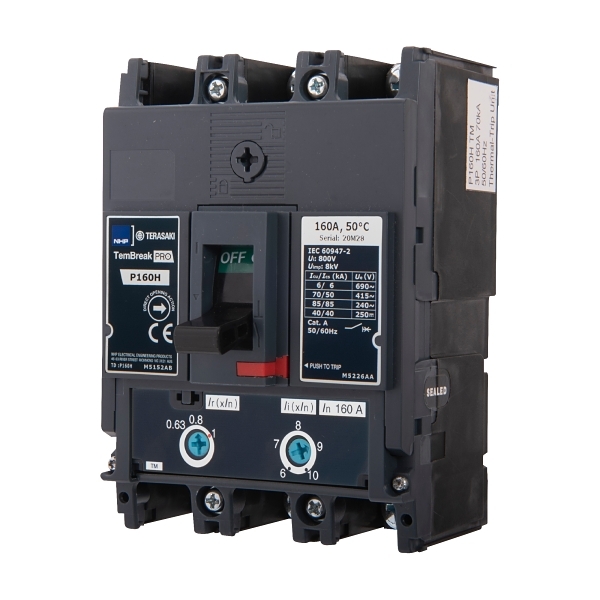 Terasaki TemBreak PRO MCCB 160 Frame 70kA 3P 100A Adj. Therm. Adj. Mag.