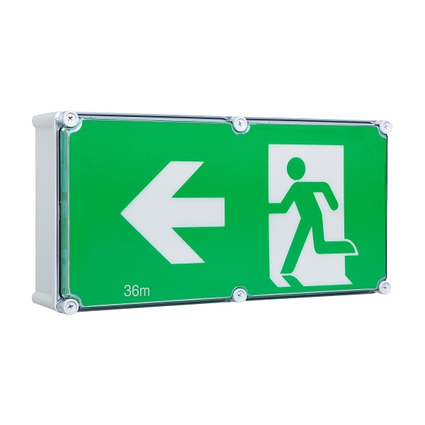 Stanilite Nexus RF Platinum Exit Lighting LED Jumbo Weather Proof Left