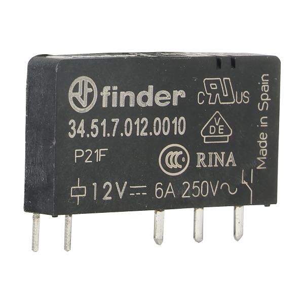 Finder 34 Series Slim Printed Circuit Board Relay 6A 1 Changeover 12V ...