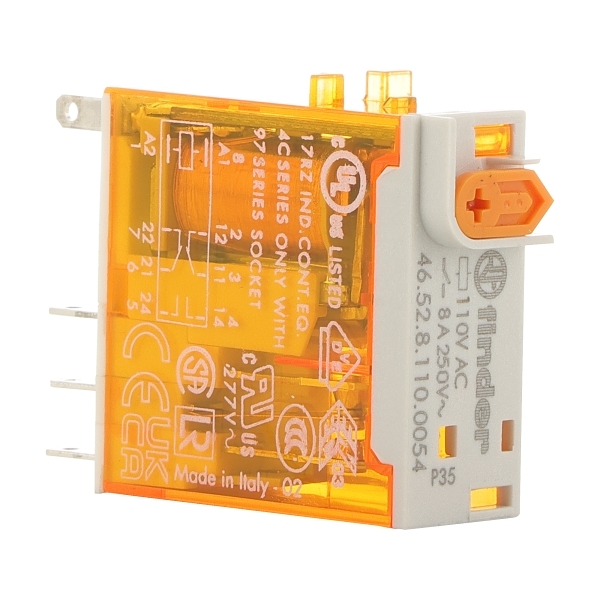 Finder 46 Series Miniature Relay 8A 2 CO 110V AC Coil with PB plus LED ...
