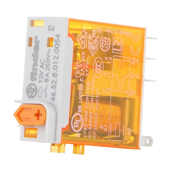 Finder 46 Series Miniature Relay 8A 2 CO 12V AC Coil with PB plus LED ...