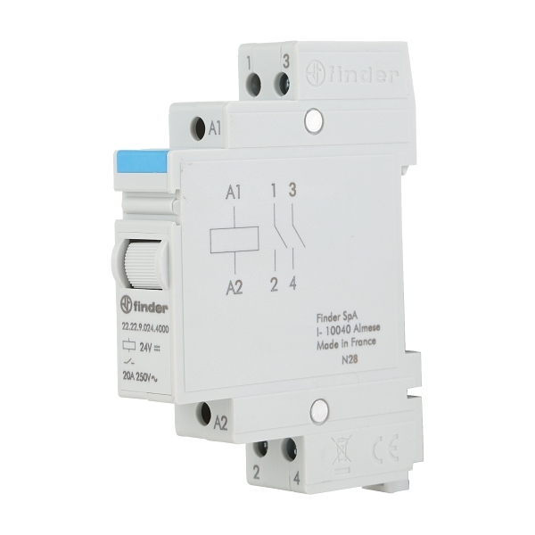 Finder 22 Series Modular Monostable Relay 20A 24V DC Coil 2 Normally ...