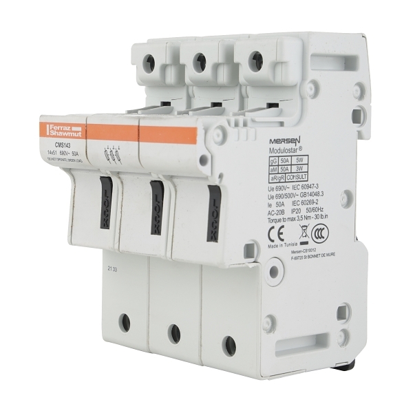 Mersen CM Cylindrical Fuse Holder 14 x 51mm 690V AC 50A 3Pole